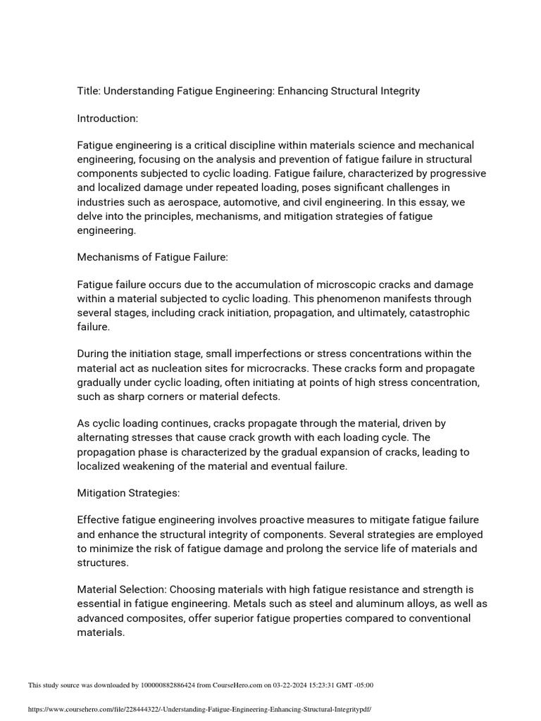 Fatigue Engineering for Engineers | PDF | Fatigue (Material) | Fracture