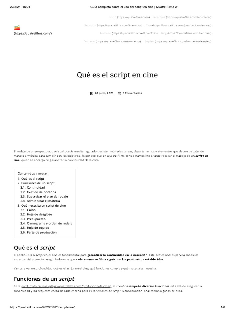 Guía Completa Sobre El Uso Del Script en Cine - Quatre Films ® | PDF