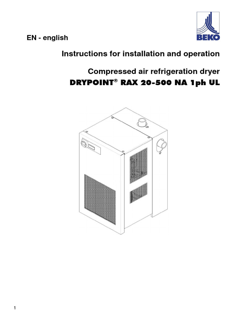 DRYPOINT RAX 20-500 NA 1ph UL Manual en 2018-11 | PDF | Clothes Dryer | Safety