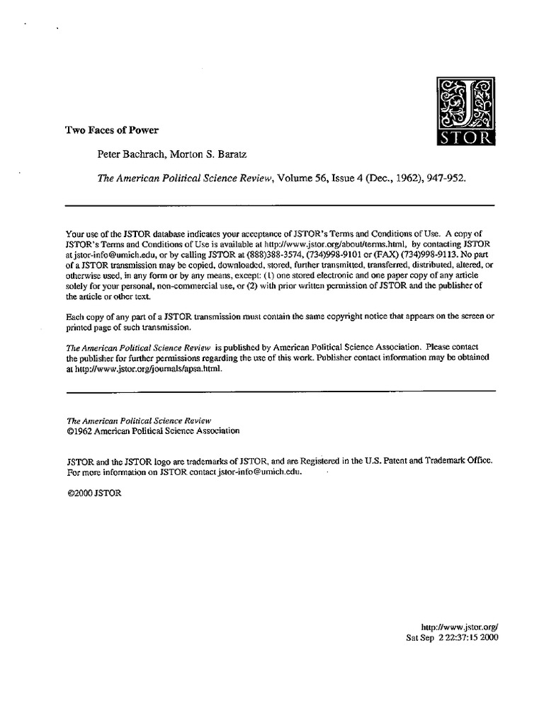 Bachrach e Baratz. Two Faces of Power. | PDF