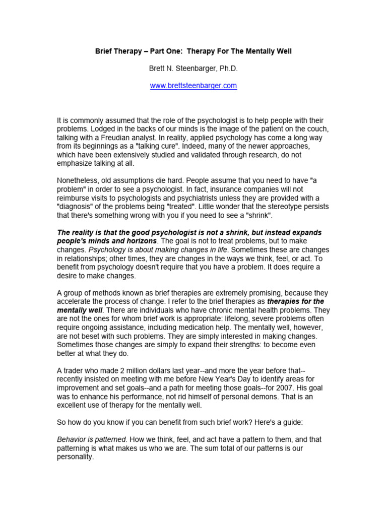 Brief Therapy | Download Free PDF | Psychotherapy | Psychology