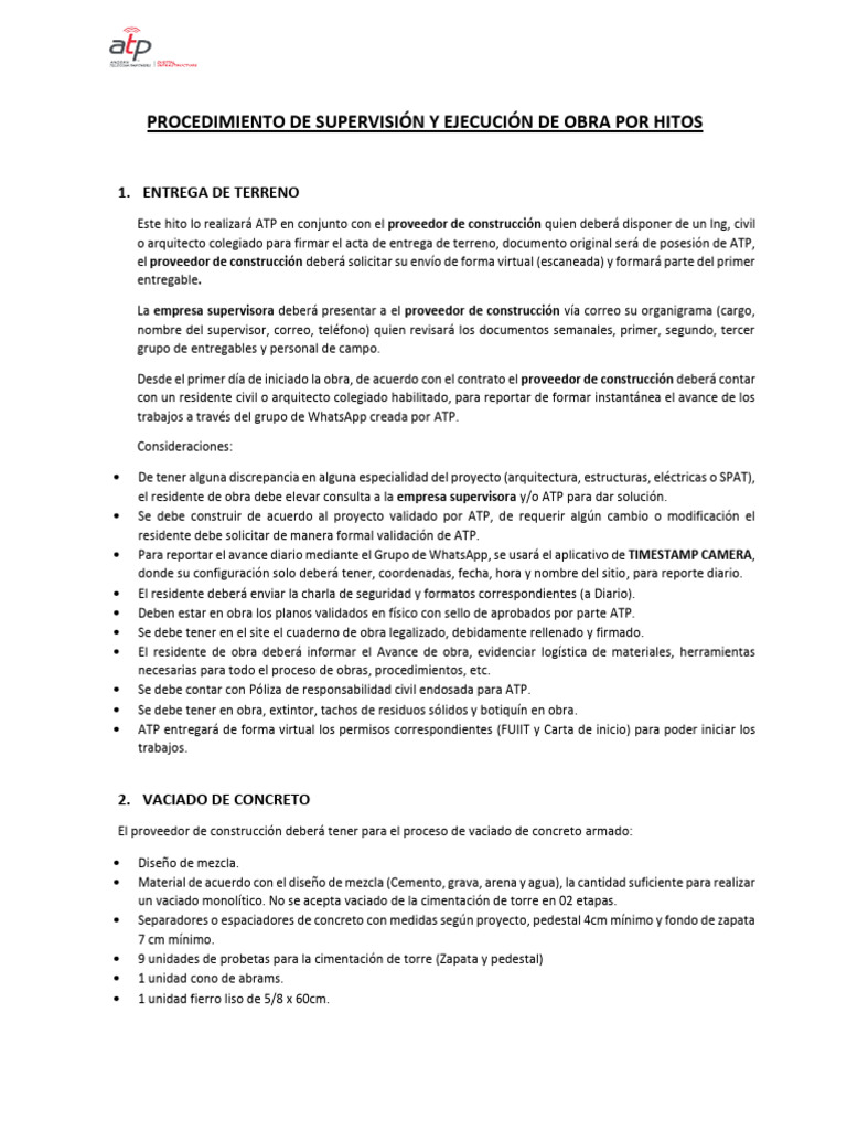 Procedimiento de Supervisión y Ejecucion de Obra Por Hitos | PDF