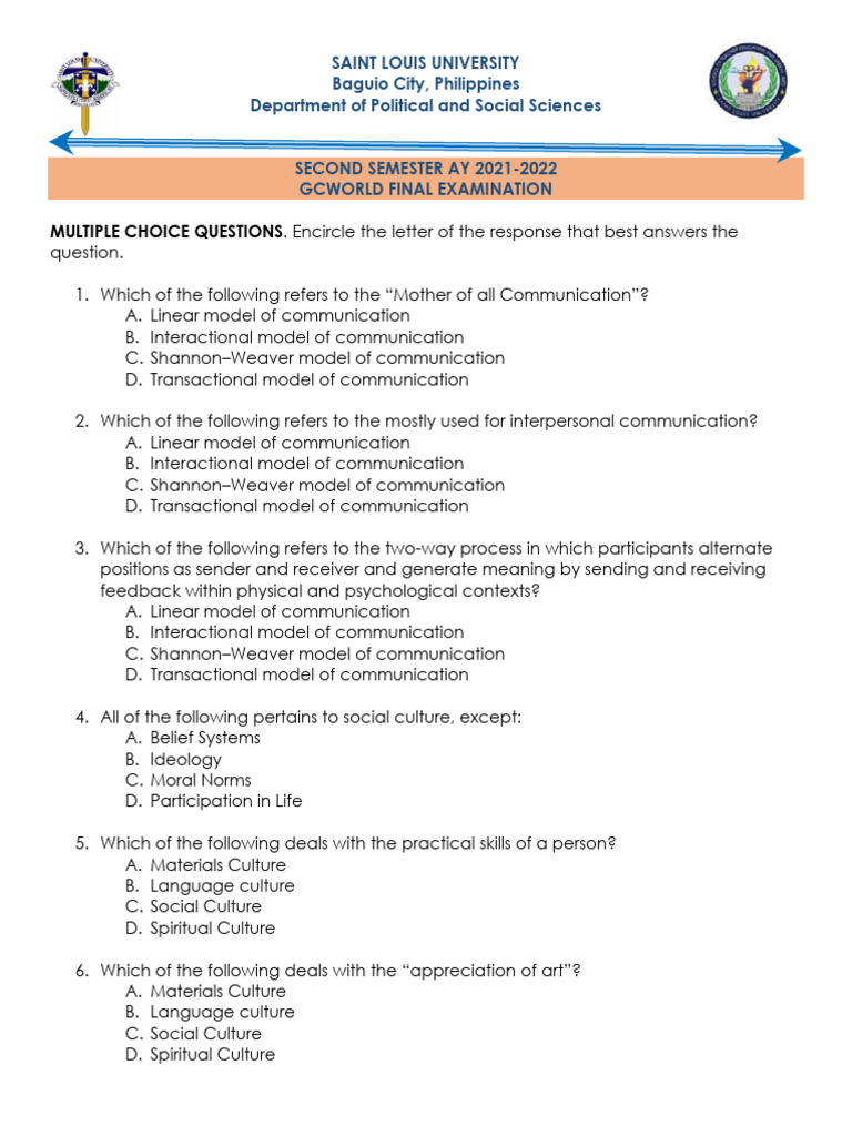 Gcworld Exam | PDF | Communication | Cross Cultural Communication Gcworld Exam | PDF | Communication | Cross Cultural Communication