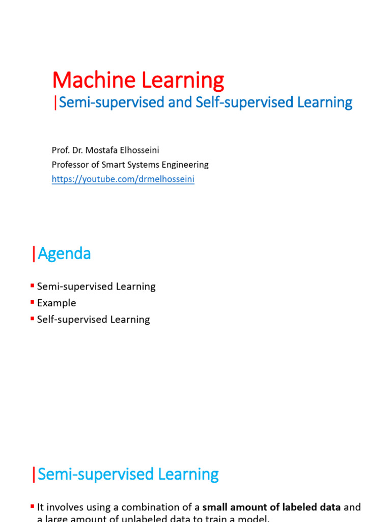 Lecture 07 - Machine Learning Types Semi and Self Supervised Learning | PDF | Machine Learning ...