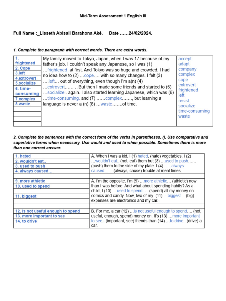 Mid-Term Assessment 1 English III | PDF | Psychological Concepts ...