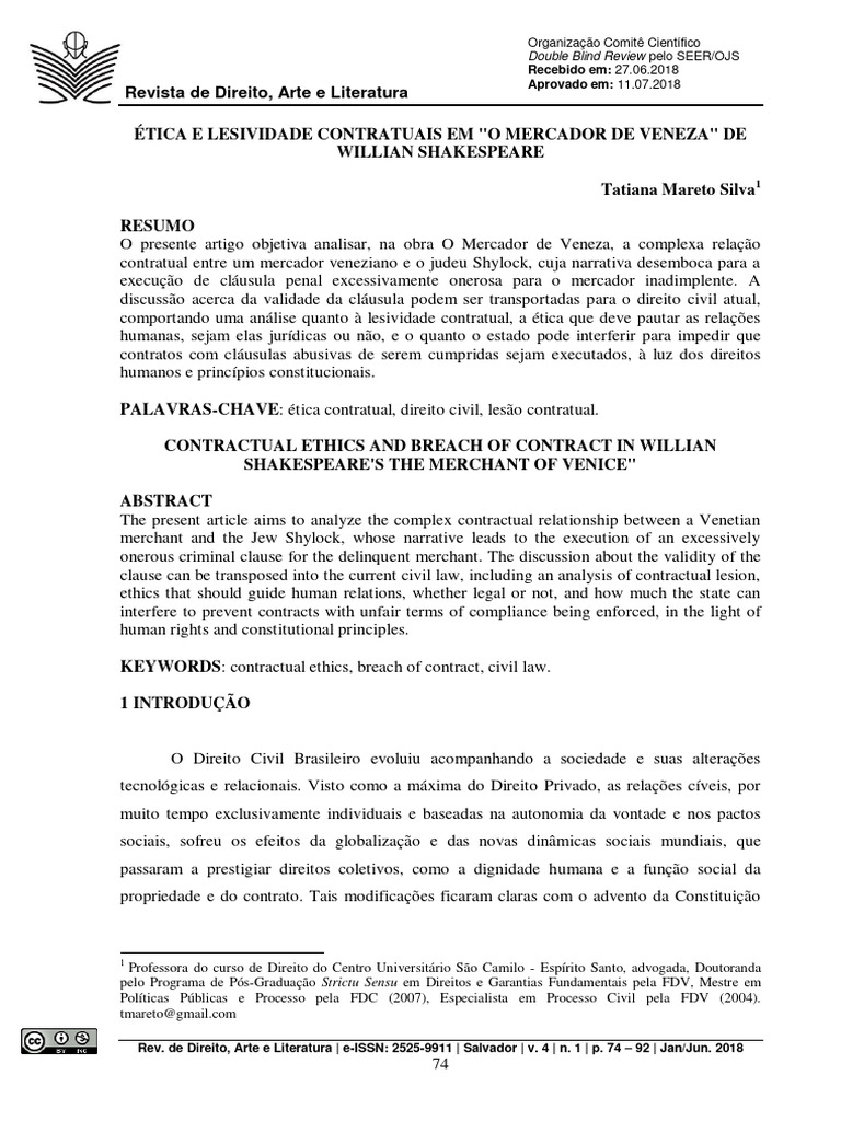 Ética e Lesividade Contratuais em O Mercador de Veneza de Willian Shakespeare | PDF | Sociologia ...