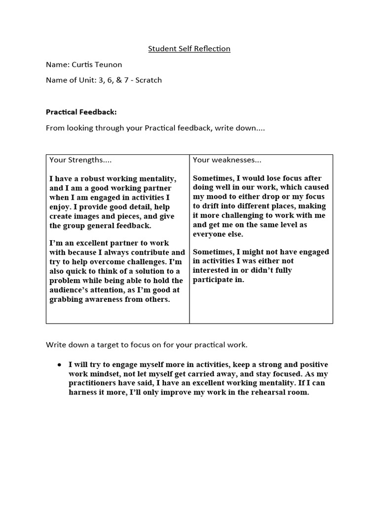 Student Self-Reflection on Scratch Units | PDF