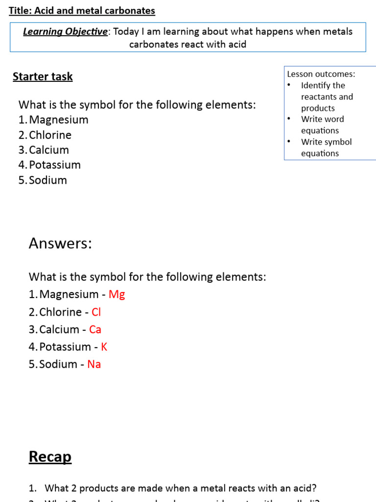 JS Metal Carbonates and Acid | PDF | Chlorine | Sodium Chloride