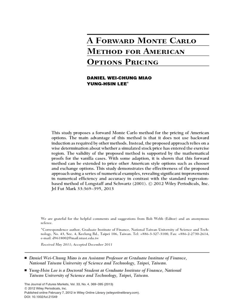 A Forward Monte Carlo Method For American Options Pricing | PDF ...