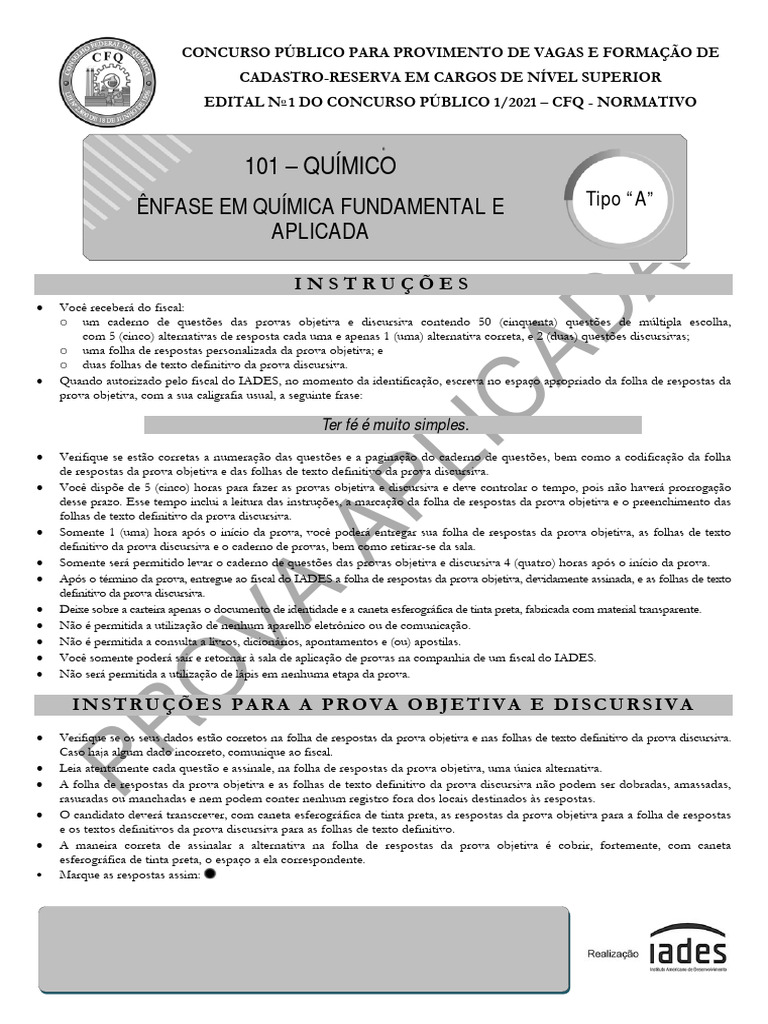 Iades-2021-Cfq-Quimico-Enfase-Em-Quimica-Fundamental-E-Aplicada-Prova ...