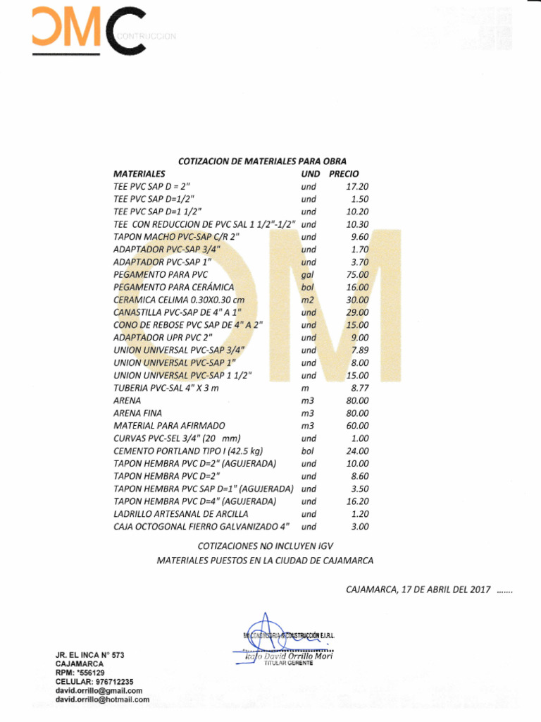 Cotizacion 01 | PDF | Materiales de construcción