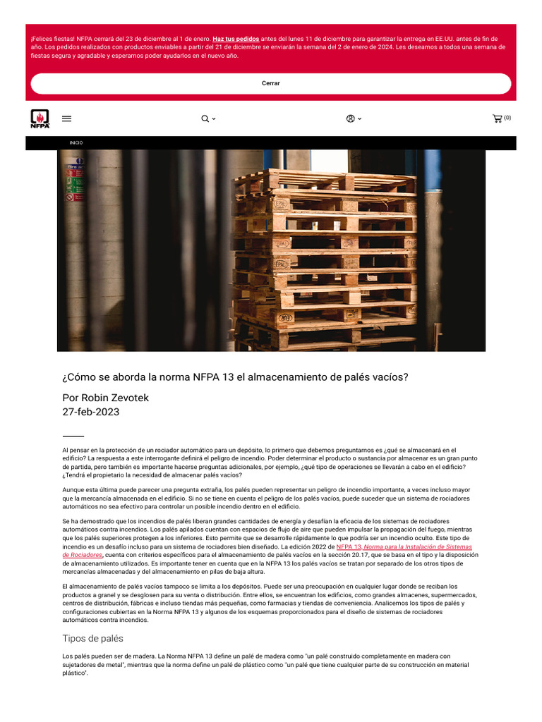 Densidad K y Tipo de Rociadores para Almacenamiento de Palés Vacíos y NFPA 13 | PDF | Paleta