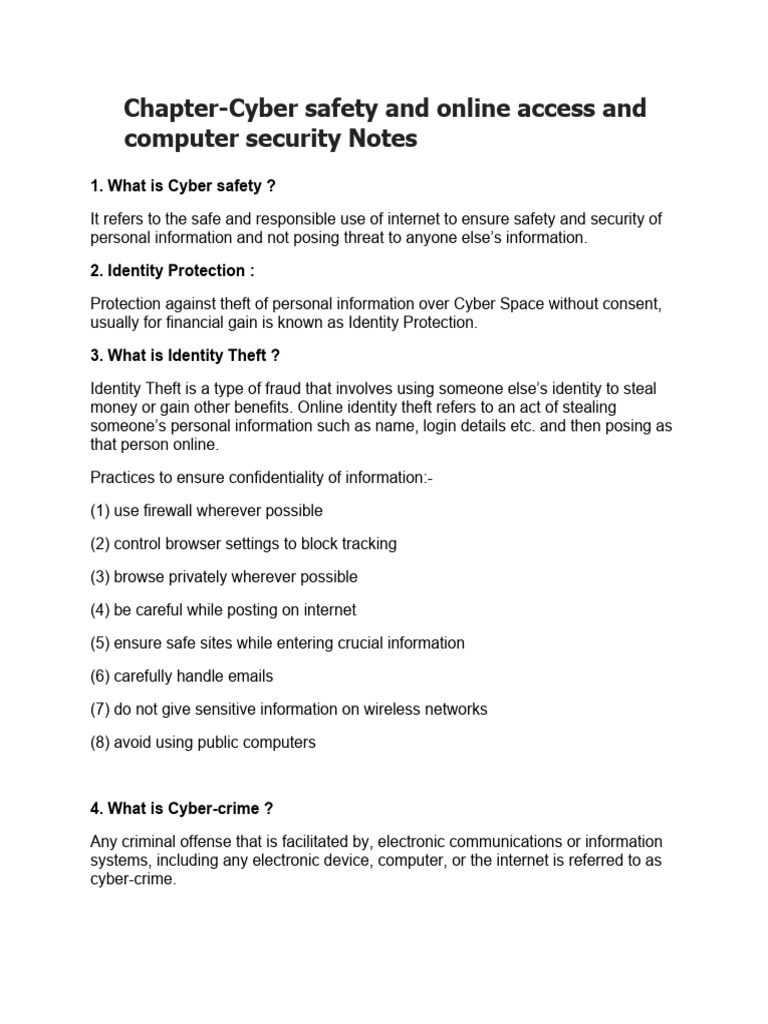 Cyber Safety and Online Access and Computer Security Notes | PDF ...