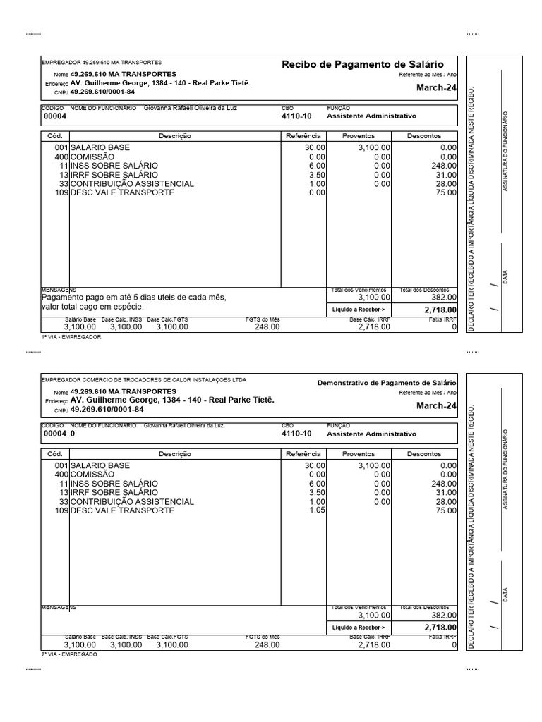 Modelo Holerite 02 | Download grátis PDF | Relações de trabalho | Salários