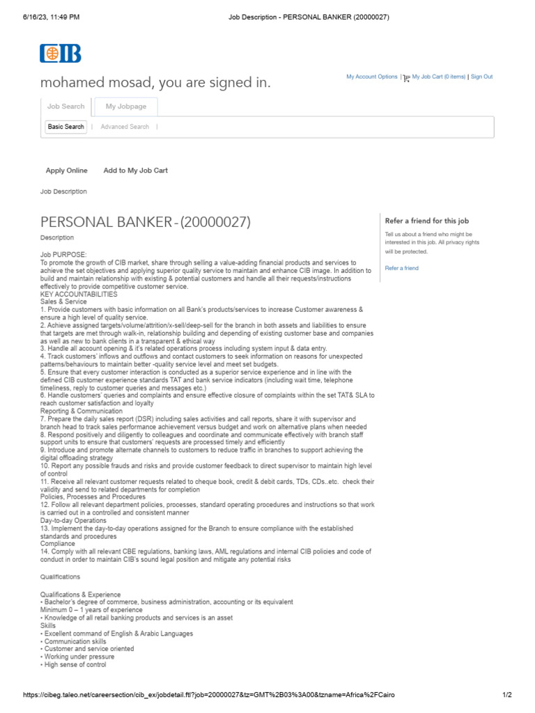Personal Banker | PDF