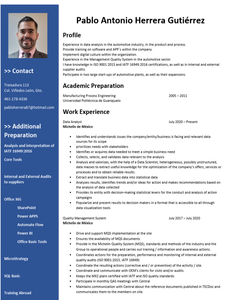 CV Pablo Antonio Herrera Gutierrez | PDF | Iso 9000 | Data