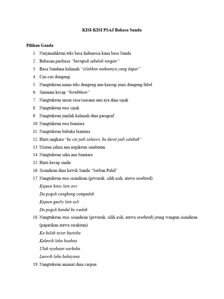 Kisi-Kisi PSAJ Bahasa Sunda | PDF