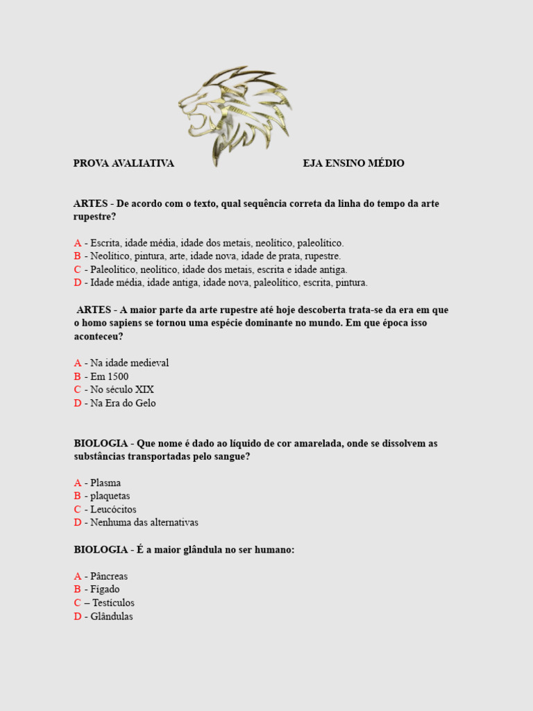 Prova Avaliativa Eja Ead Ensino Médio | PDF | Calor | Química