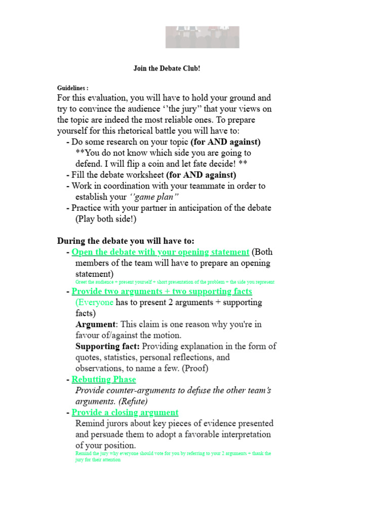 Debate Club Preparation Guidelines | PDF | Argument