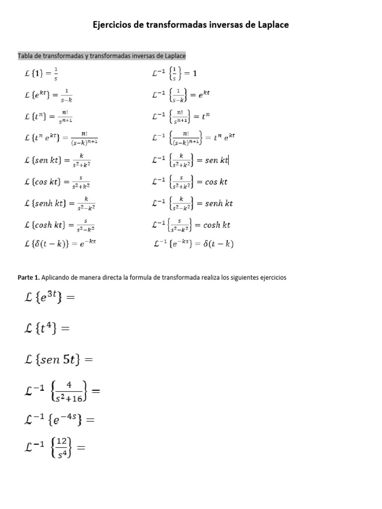 Ejercicios de Transformada Inversa de Laplace | Descargar gratis PDF ...
