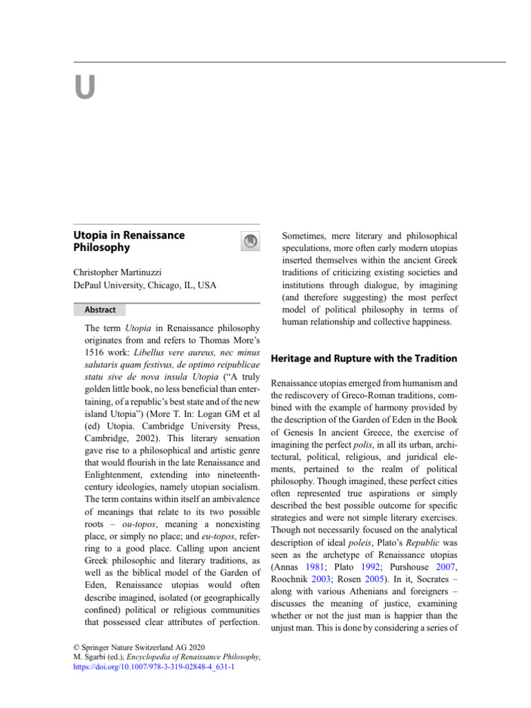 Utopia in Renaissance Philosophy | PDF