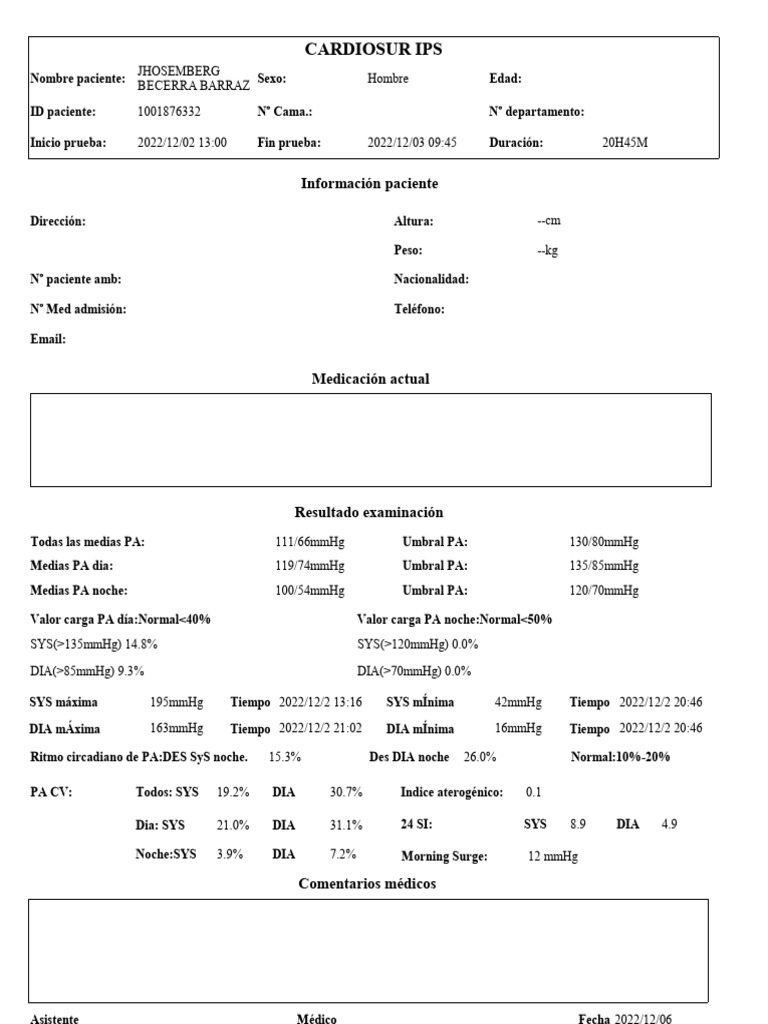 Resultados Holter de Presion Arterial | PDF