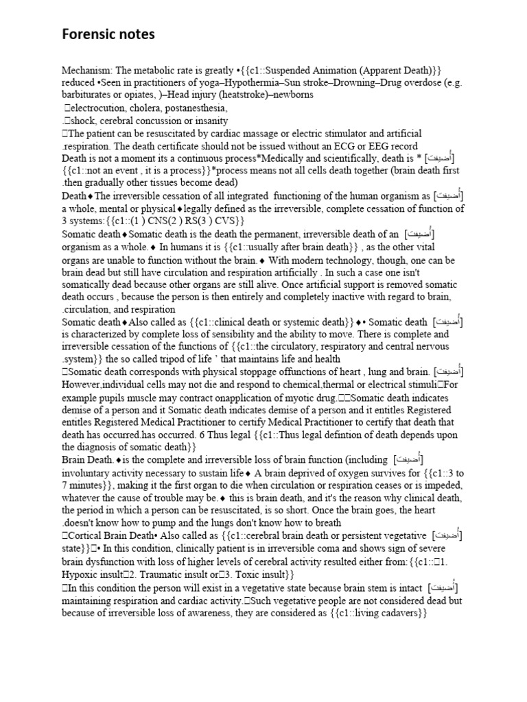 Forensic Notes | PDF | Wound | Brainstem