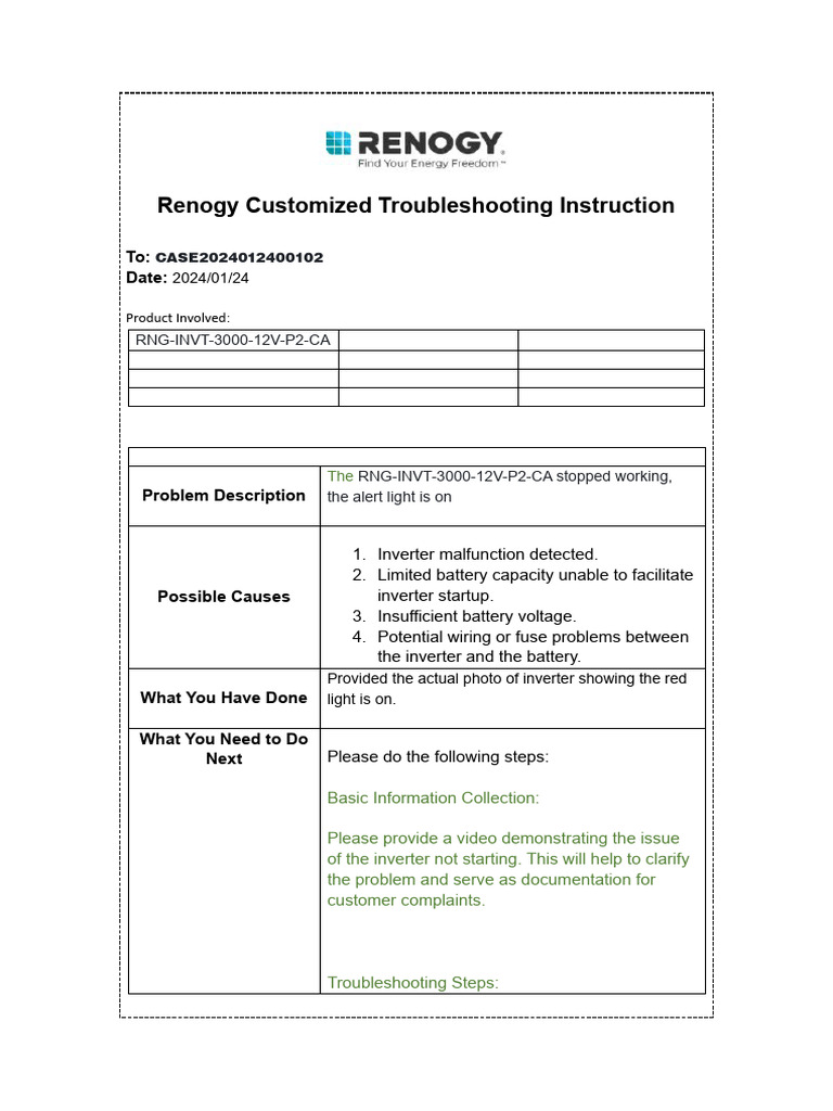 Renogy Customized Troubleshooting Instruction - Inverter | PDF | Power ...