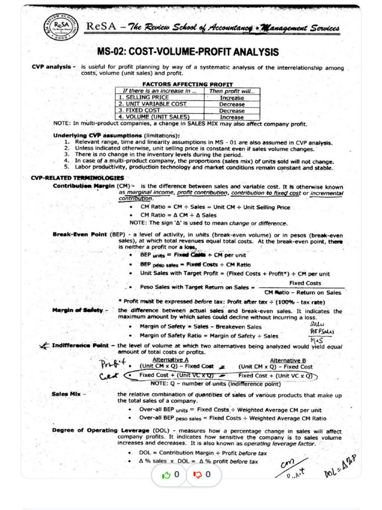 Resa CVP Analysis Reviewer - Compress | PDF | Home & Garden