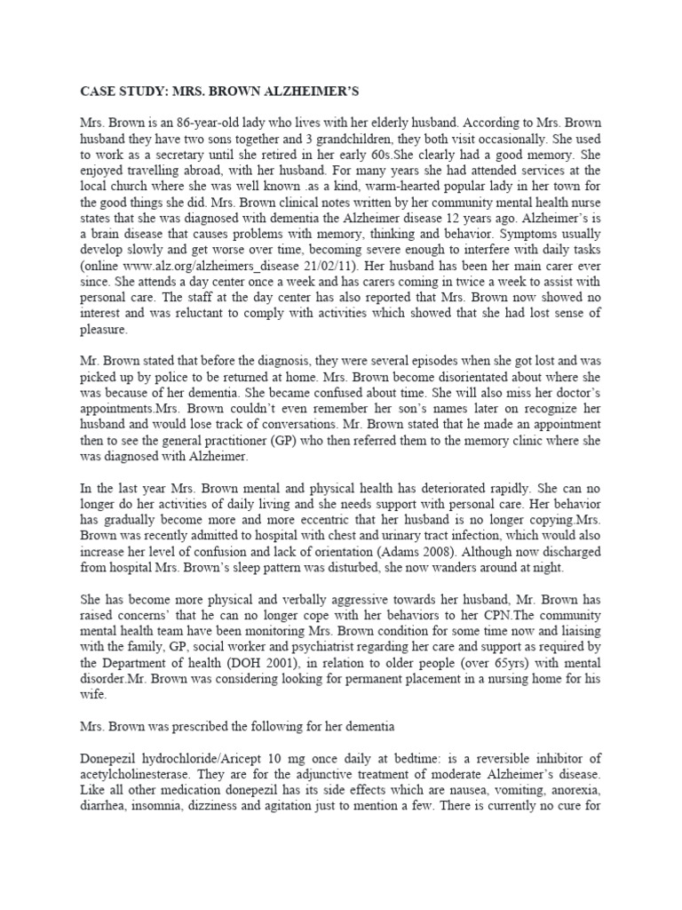 Alzheimer's Case Study: Mrs. Brown's Journey | PDF | Alzheimer's ...