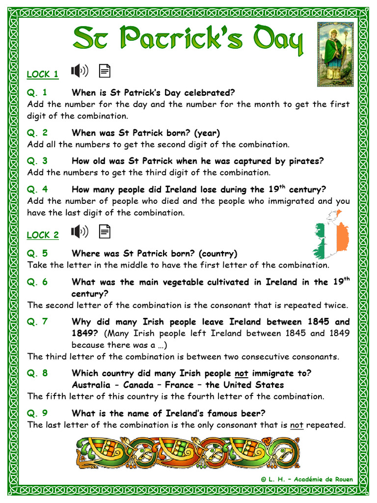 St. Patrick's Day Escape Room Guide | PDF | Saint Patrick | Languages
