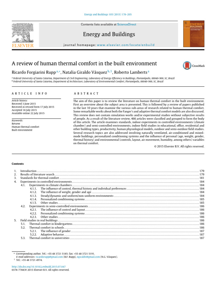 A Review of Human Thermal Comfort in The Built Environment | PDF ...
