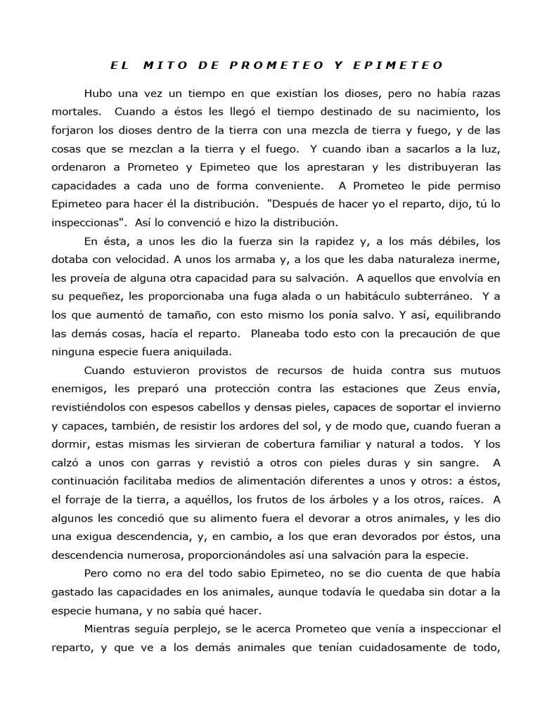 Mito de Prometeo y Epimeteo | PDF | Prometeo | Atenea
