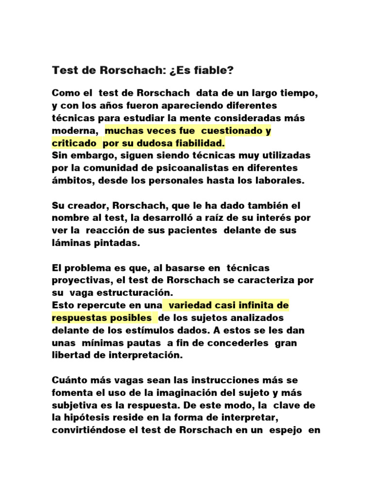 Test de Rorschach | Descargar gratis PDF | Ciencia cognitiva | Cognición