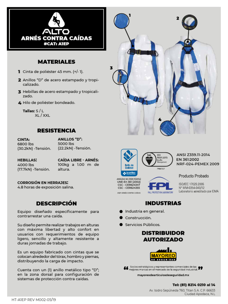 Ficha Técnica del Arnés Alto A1EP | PDF