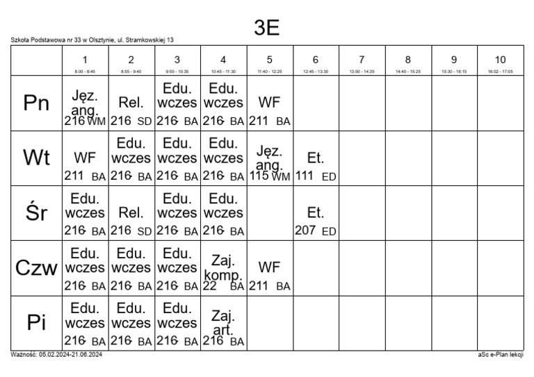 Plan Lekcji 3E | PDF