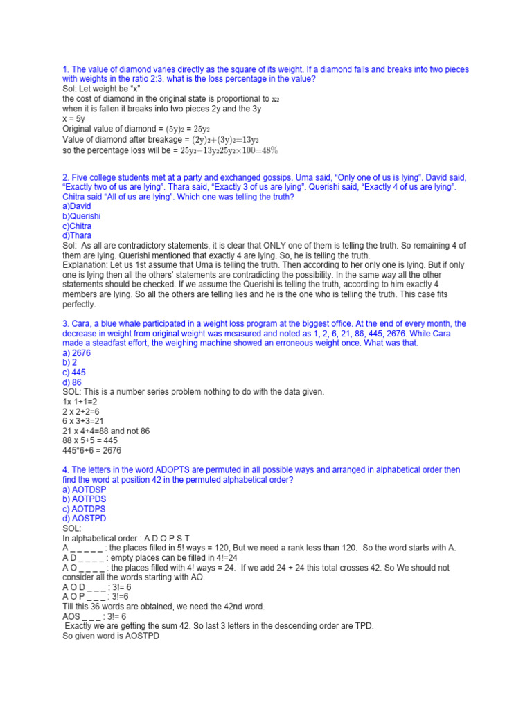 TCS Latest Pattern Questions With Solutions - 16 | PDF