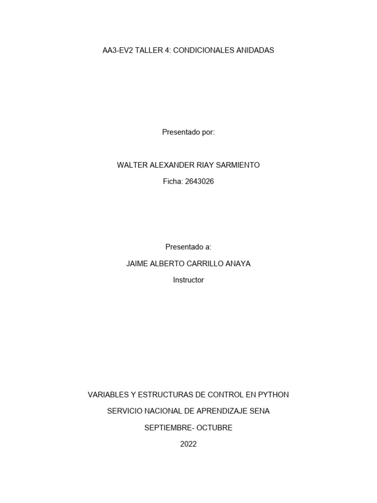 Taller Python: Condicionales Anidadas | PDF