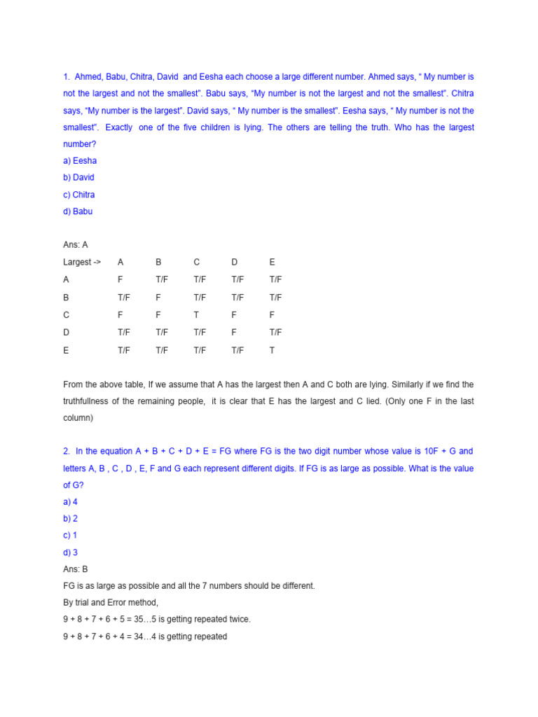 TCS Latest Pattern Questions With Solutions - 10 | PDF | Mathematical ...