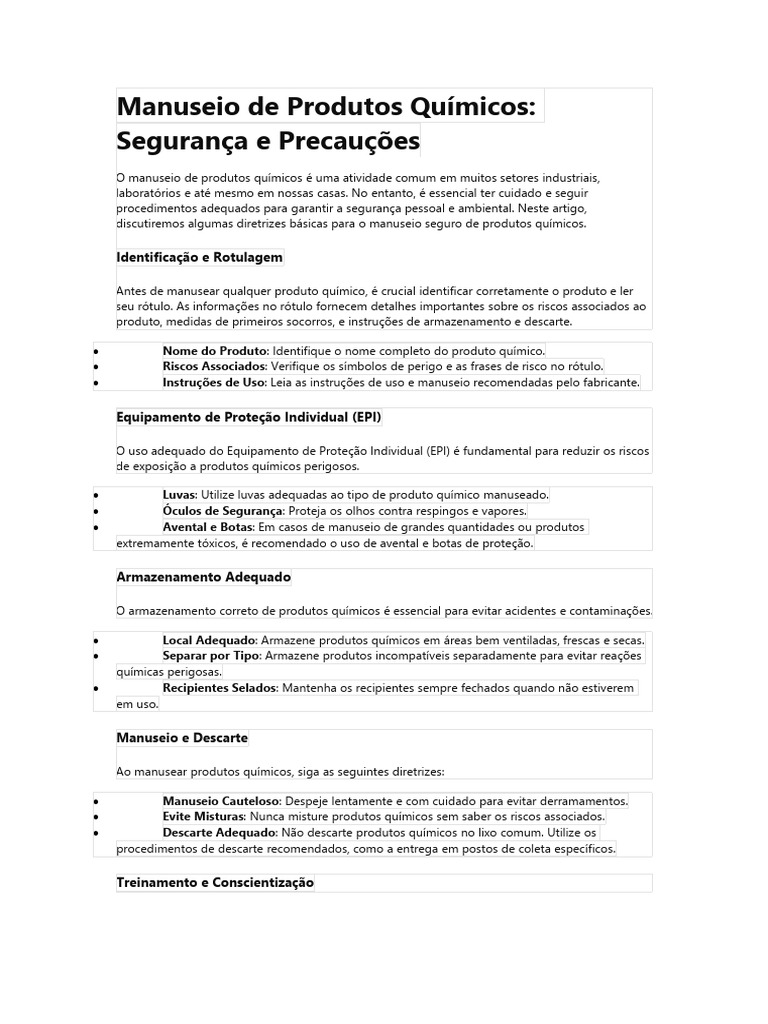 Manuseio de Produtos Químicos | PDF | Química | Primeiros socorros