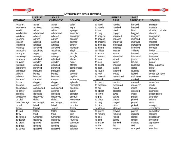 Intermediate Regular Verbs List | PDF | Semantic Units | Morphology