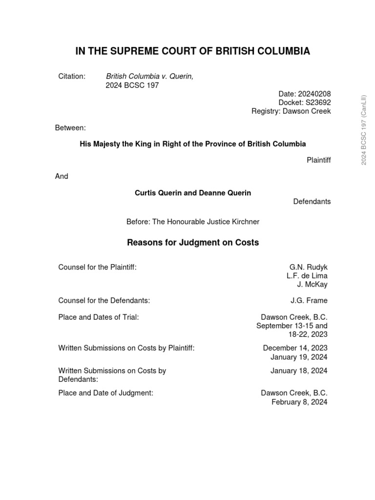 2024 BCSC 197 | PDF | Judgment (Law) | United States Case Law