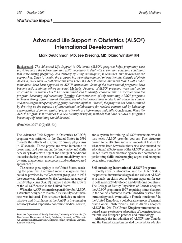 Advanced Life Support in Obstetrics ALSO | PDF | General Practitioner ...