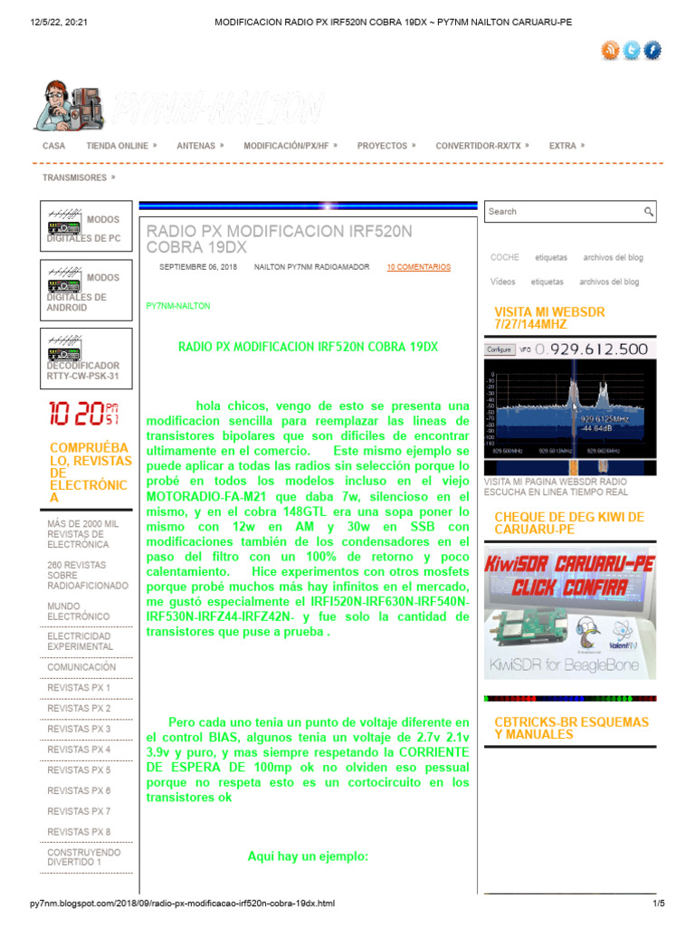 Modificación Radio PX IRF520N Cobra | PDF | Electrónica | Radio