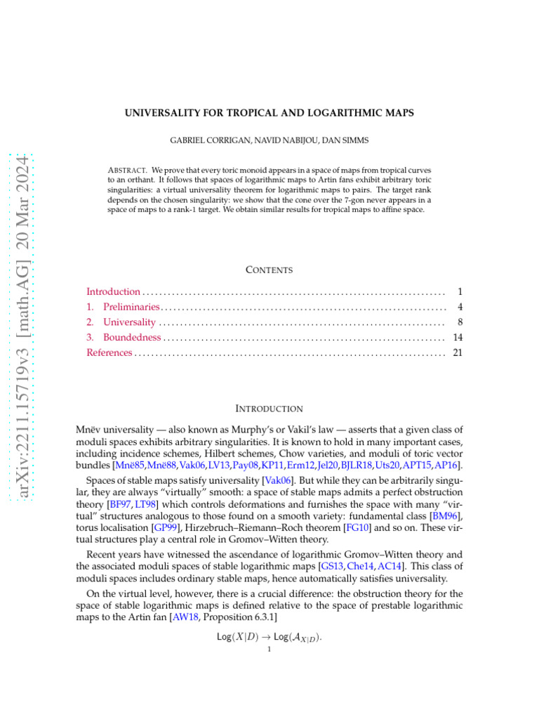 Universality For Tropical and Logarithmic Maps: 1. Preliminaries 2 ...
