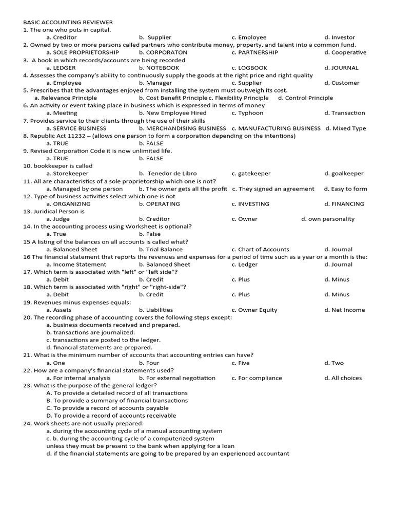 Basic Accounting Reviewer | PDF | Debits And Credits | Equity (Finance)