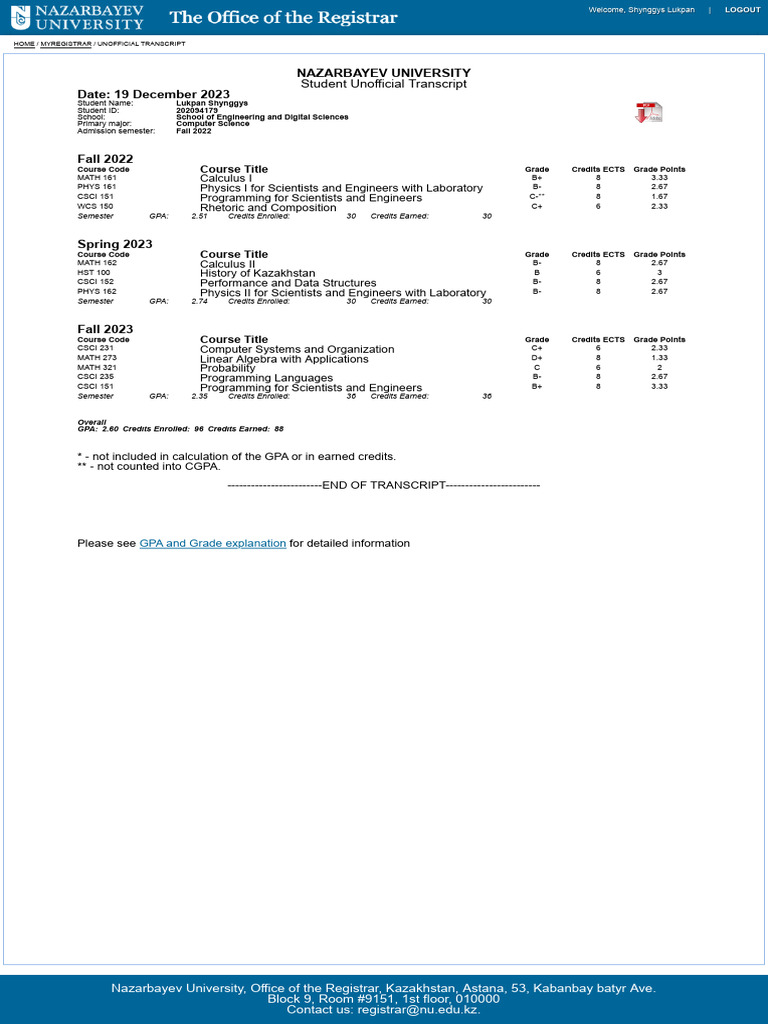 Unofficial Transcript Registrar | PDF | Science | Mathematics