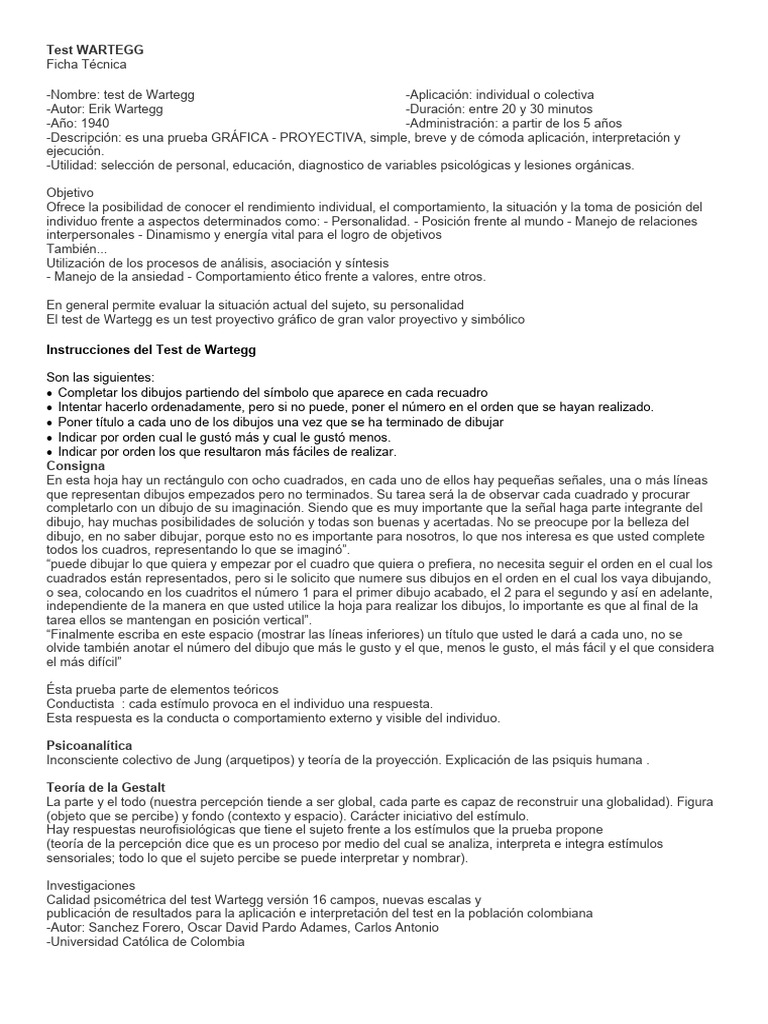 Test de Wartegg: Evaluación Psicológica Gráfica | PDF | Percepción ...