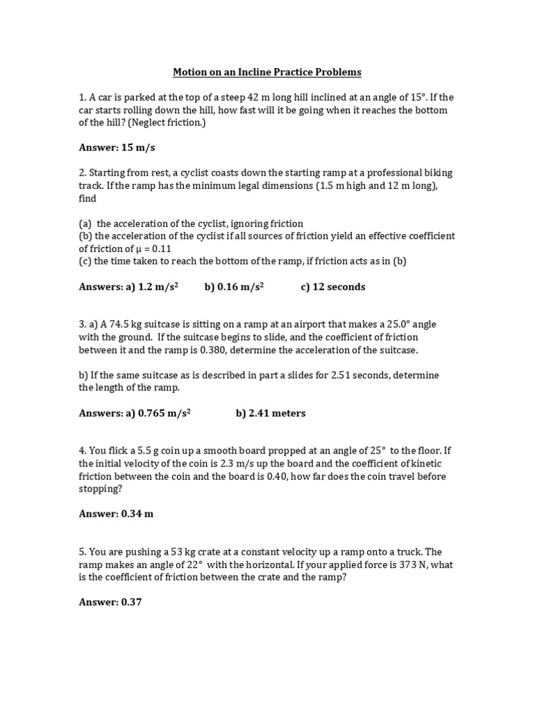 1.3b Motion On An Incline Worksheet | PDF