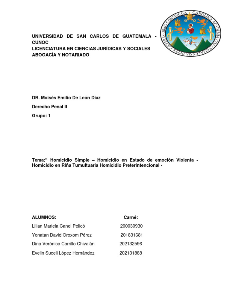 Grupo 1 Homicidio Simple | PDF | Homicidio | Intención (Derecho Penal)